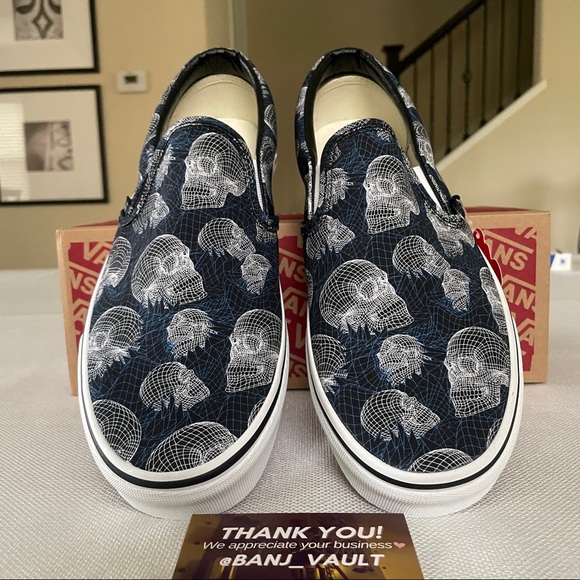 Vans | Shoes | Vans Classic Slipon Wireframe Skulls Dark Blue | Poshmark